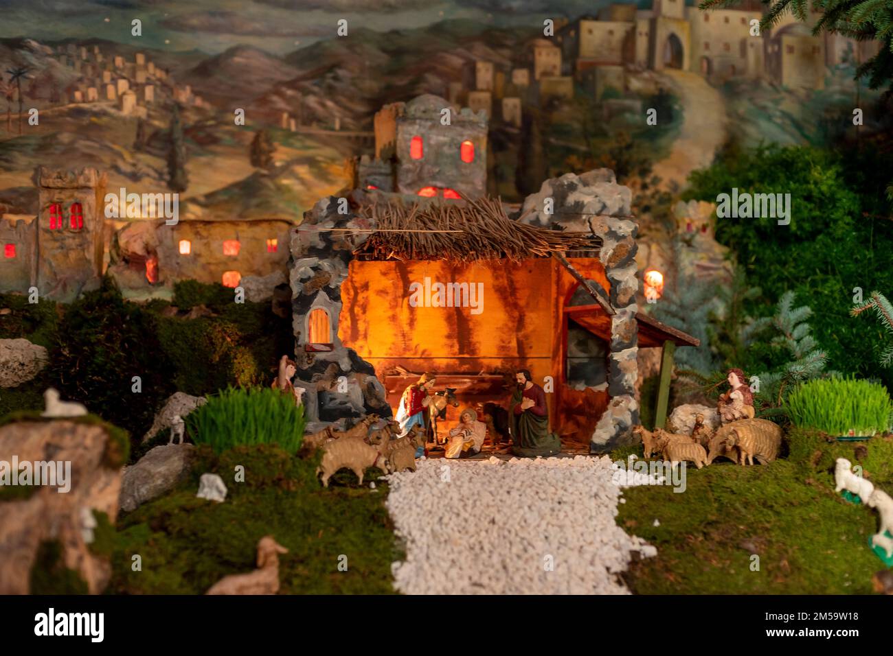 The Nativity of Jesus Christ. Christmas decorations in Marija Bistrica ...