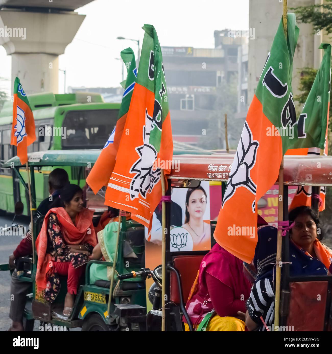 Delhi, India, December 02 2022 -Bharatiya Janata Party (BJP) supporter ...