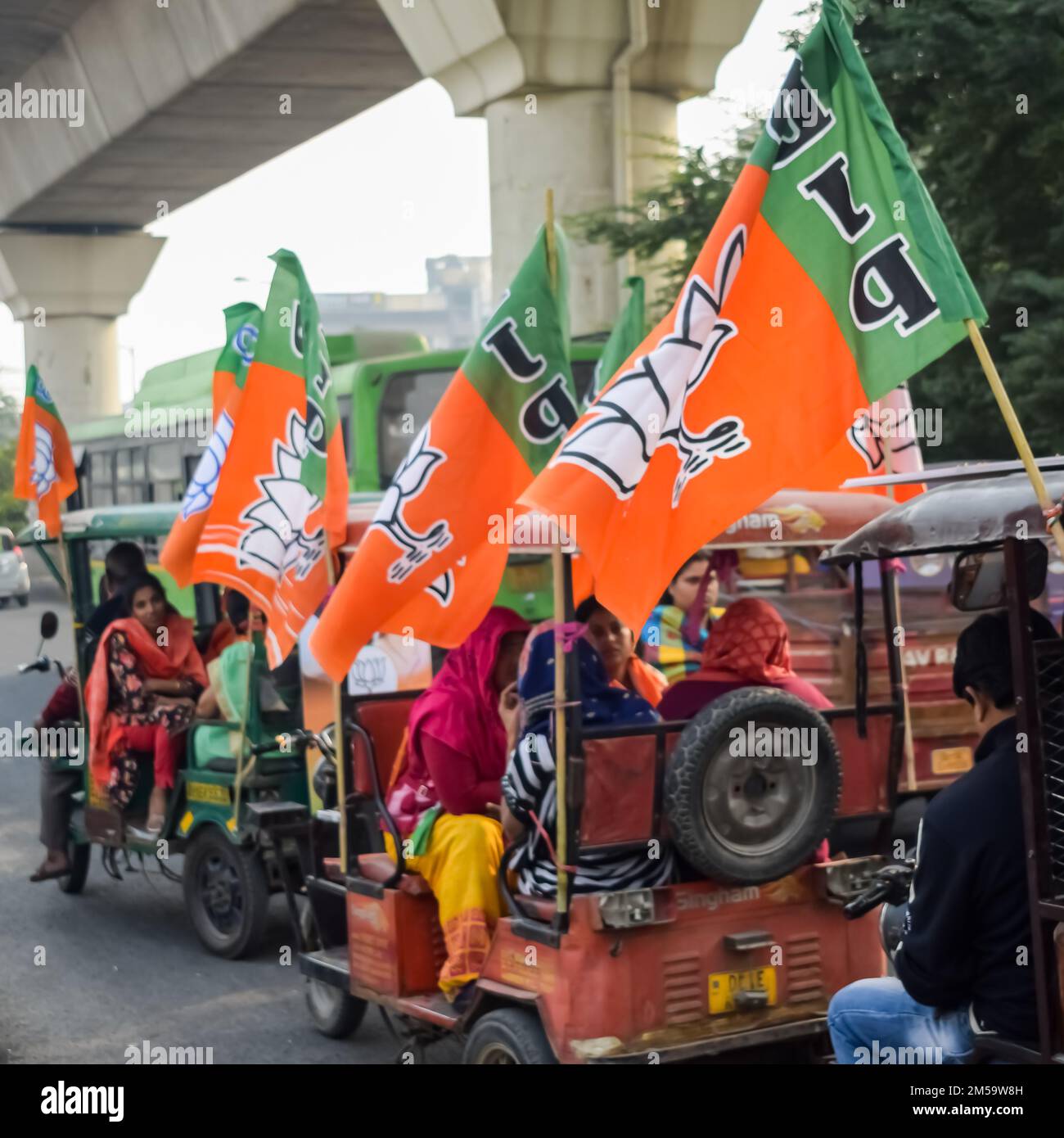 Delhi, India, December 02 2022 -Bharatiya Janata Party (BJP) supporter ...