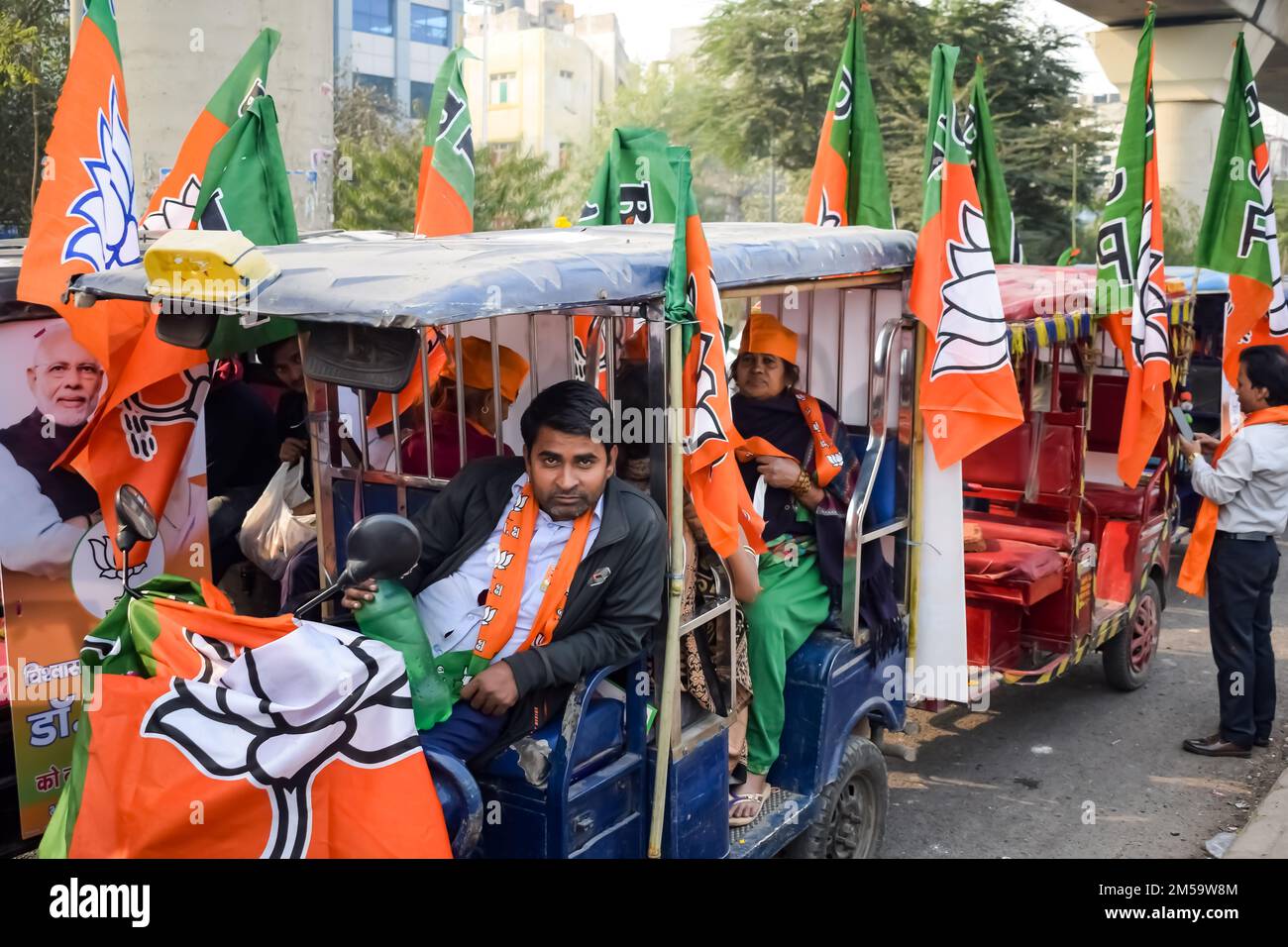 Delhi, India, December 02 2022 -Bharatiya Janata Party (BJP) supporter ...