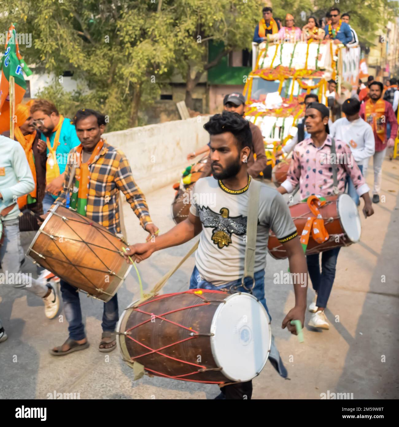 Delhi, India, December 02 2022 -Bharatiya Janata Party (BJP) supporter ...
