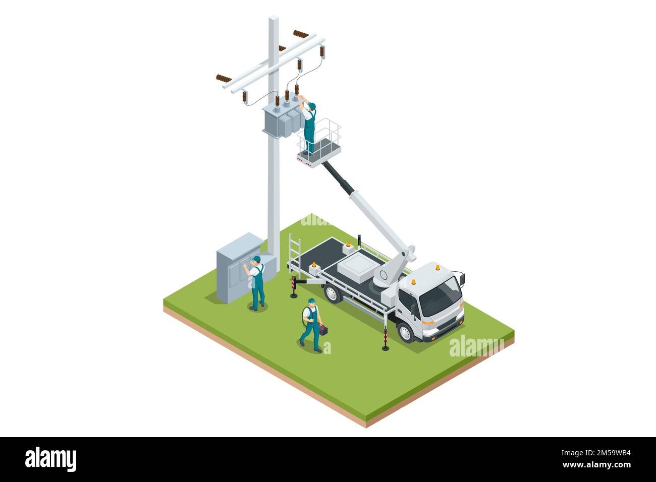 Isometric Transformer . Electric Energy Factory Distribution Chain ...