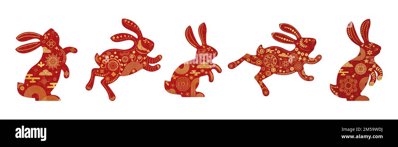 Lunar zodiac rabbit. Cute bunny icon. Animals with traditional Chinese ...