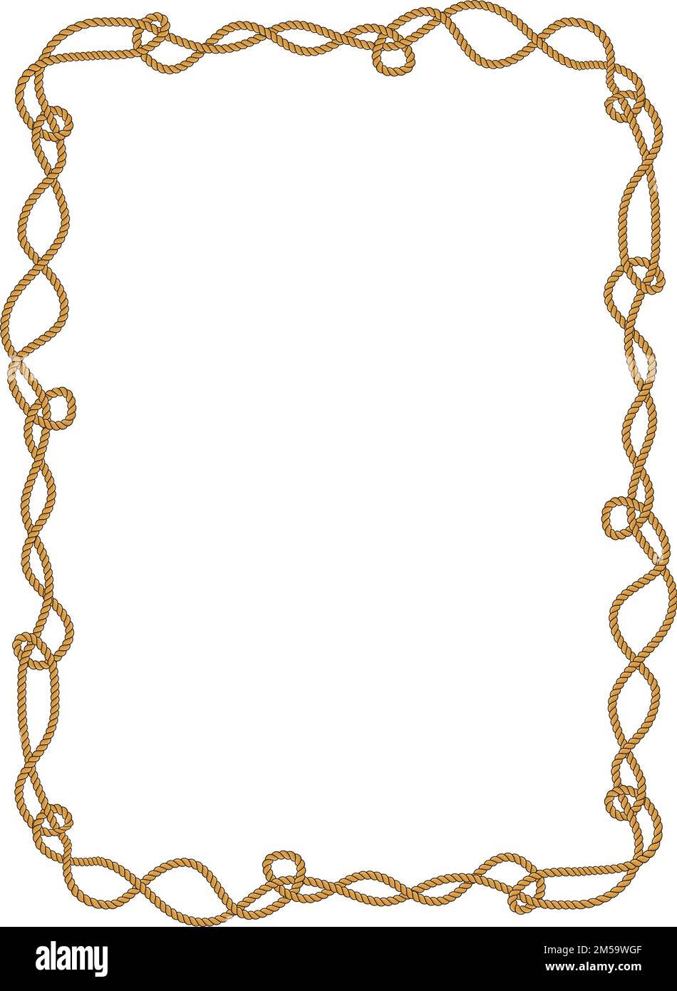 Rectangular frame made of tangled rope isolated on white background ...