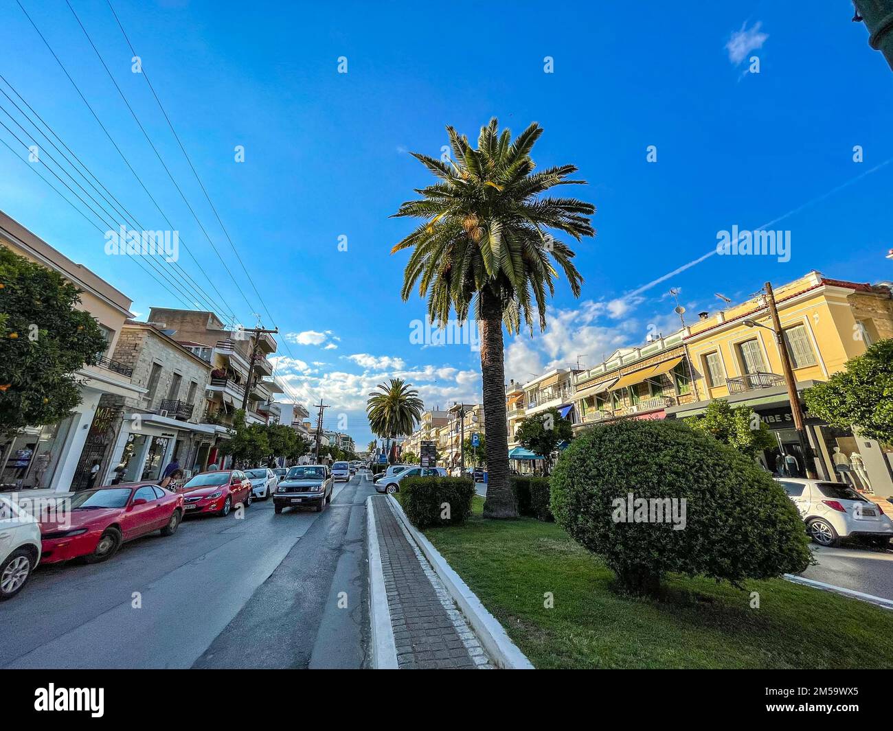 Urban view of the modern city of Sparti Greece. Sparti was founded to ...