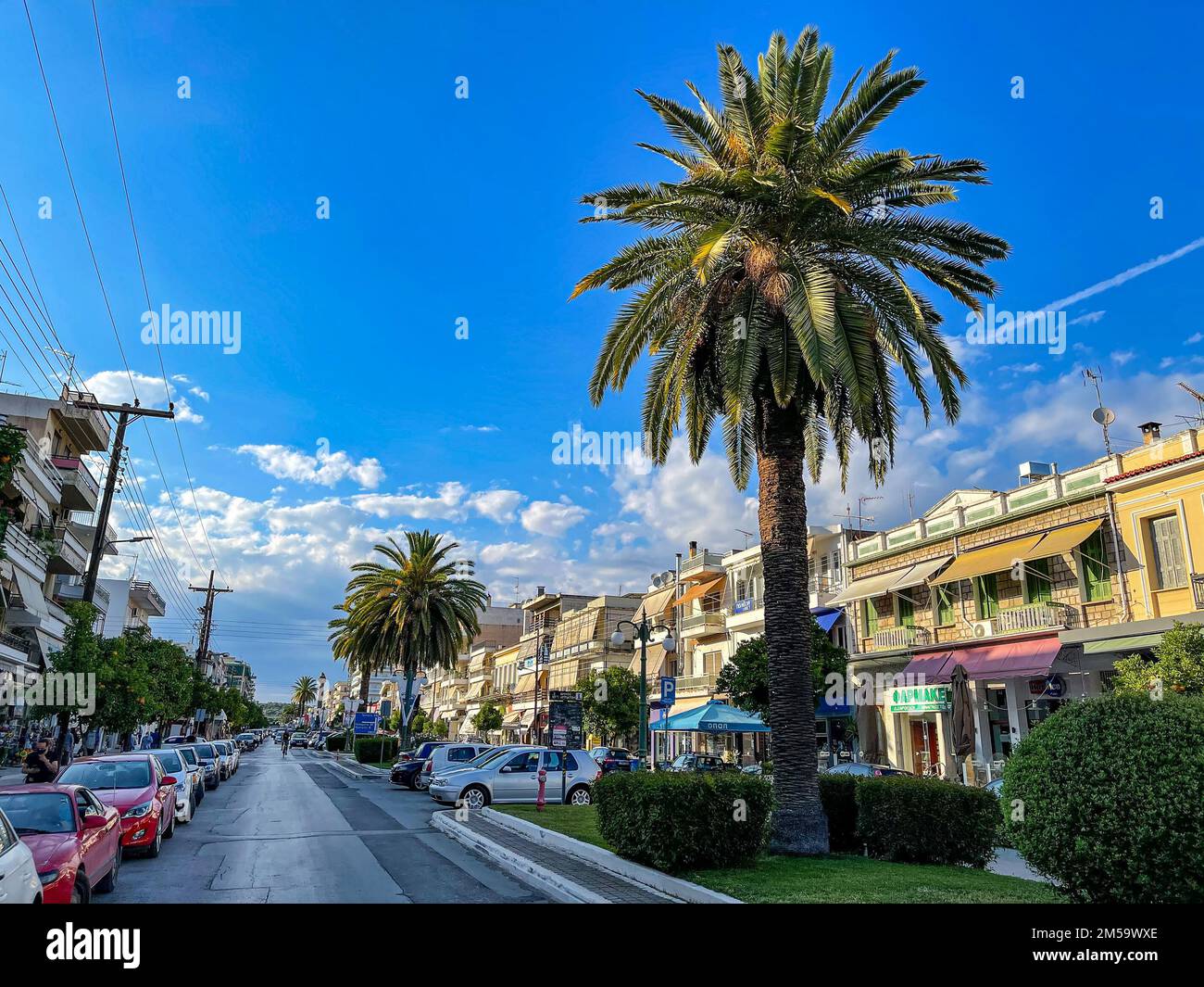 Urban view of the modern city of Sparti Greece. Sparti was founded to ...