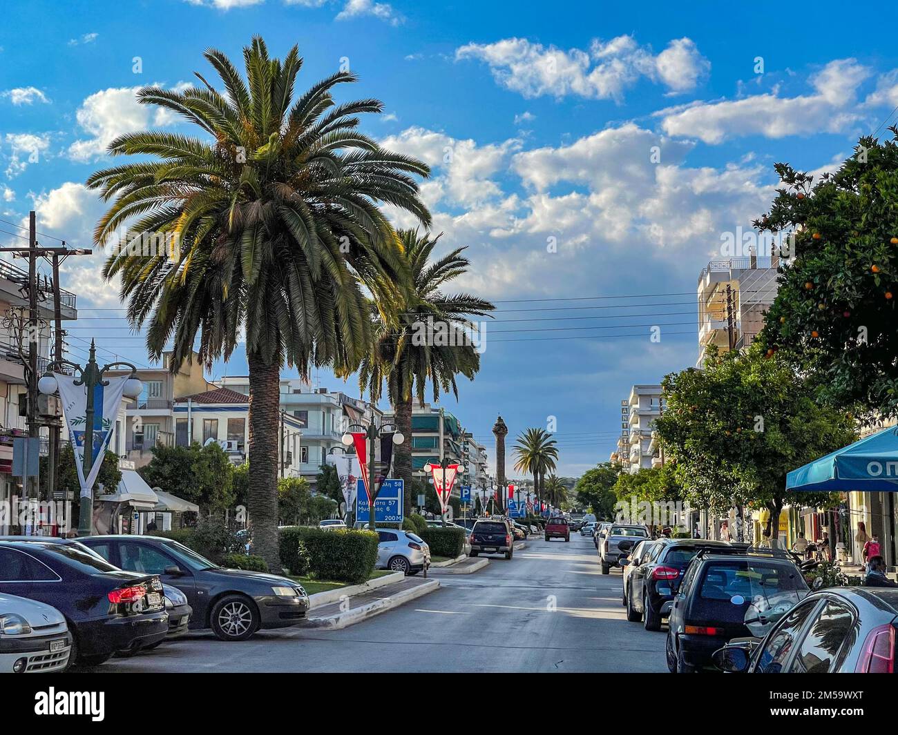 Urban view of the modern city of Sparti Greece. Sparti was founded to ...