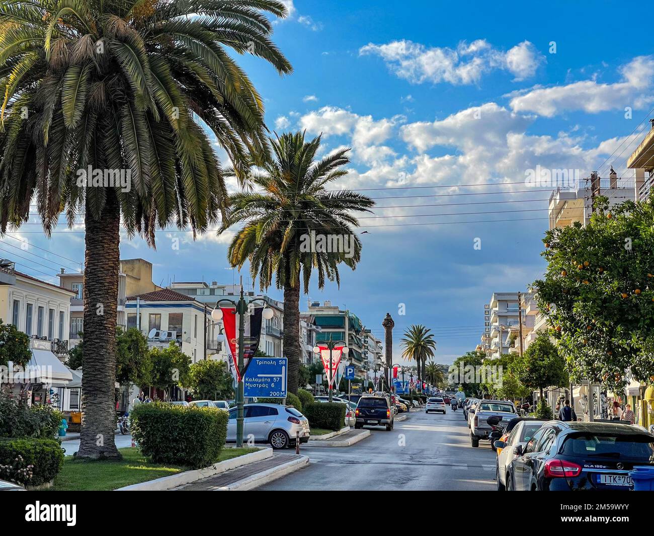 Urban view of the modern city of Sparti Greece. Sparti was founded to ...