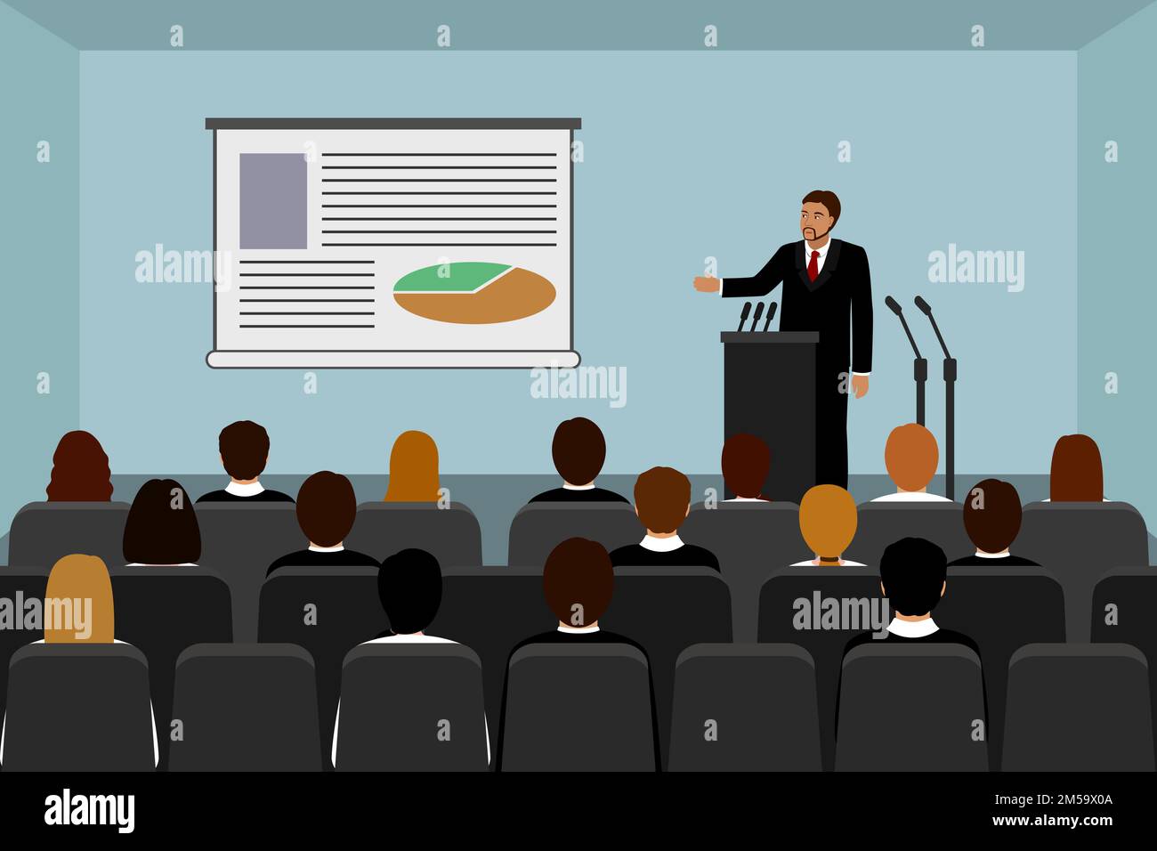 Man holds business presentation in conference room. Vector illustration ...