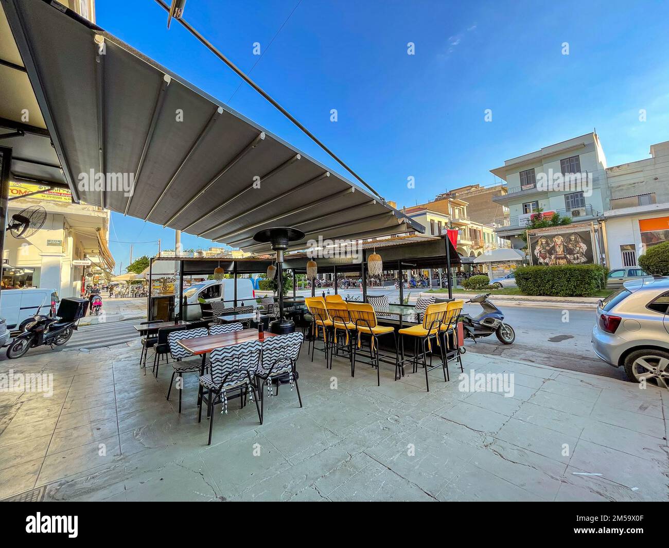 Urban view of the modern city of Sparti Greece. Sparti was founded to ...