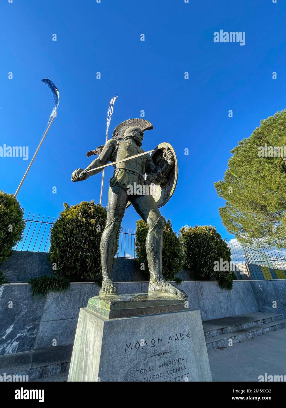 The statue of King Leonidas in Sparta city, Laconia, Peloponnese ...