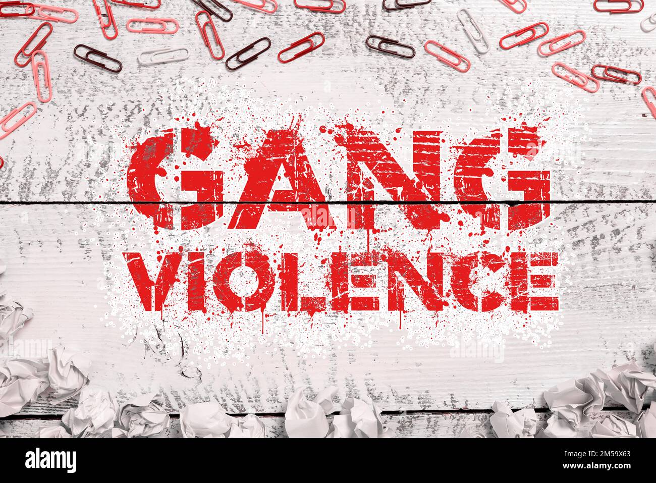 Text sign showing Gang Violence. Word for infringement of the laws ...