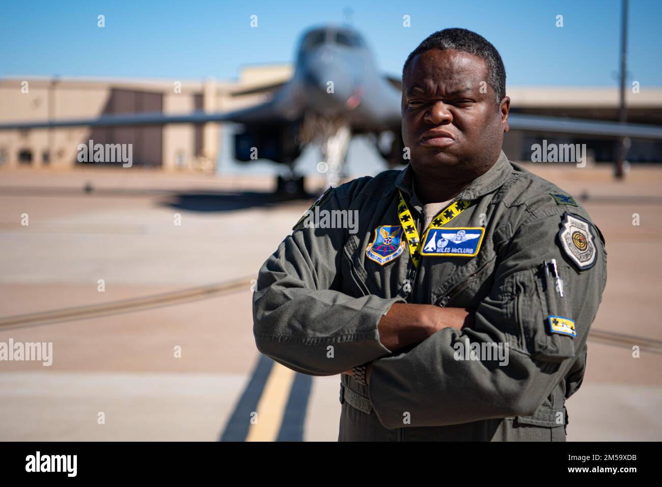 Col. J. Christopher “Miles” McClung, 7th Operations Group commander, poses for a photo in front ...