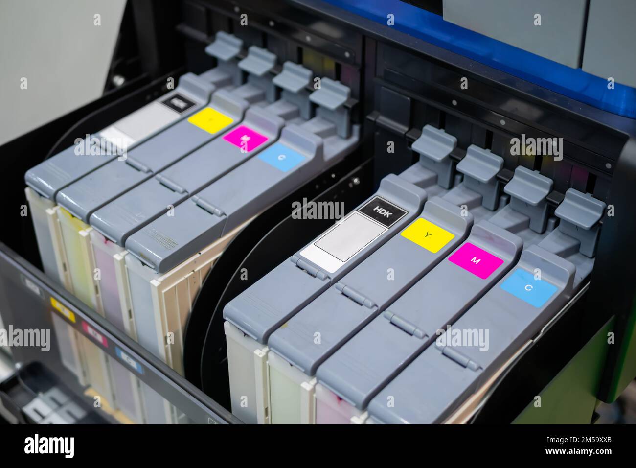 Row of inkjet printer CMYK cartridges - close up Stock Photo - Alamy