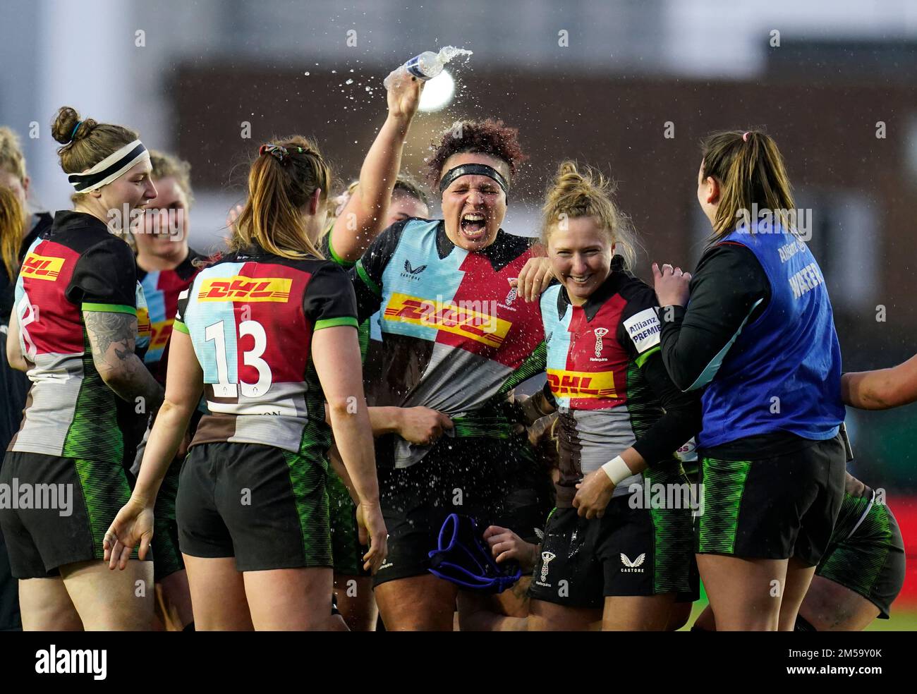 Harlequins' Shaunagh Brown (centre) with her team mates after the ...