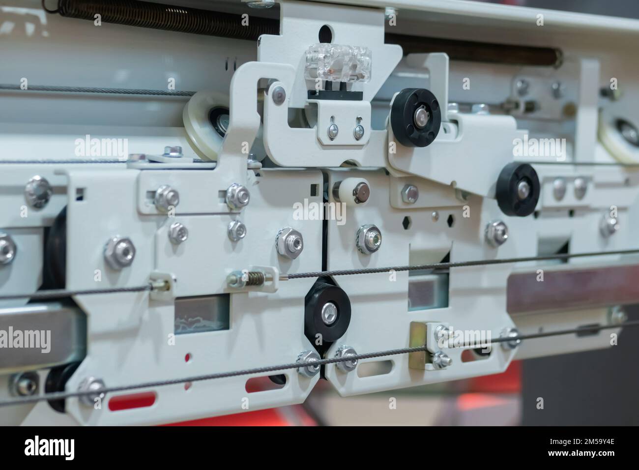 Elevator door opening and closing mechanism at lift exhibition Stock ...