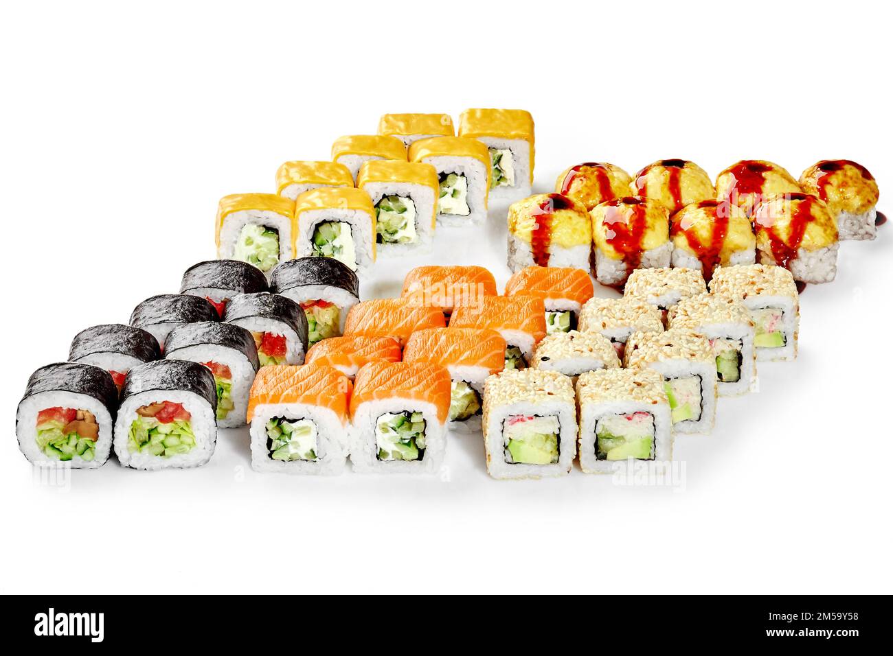 Set of traditional Japanese sushi rolls for large company Stock Photo ...