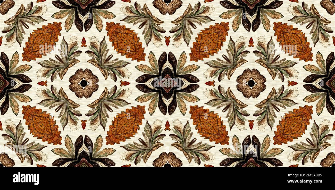 Autumn leaf quilt style vintage seamless banner. Homely cottage core ...