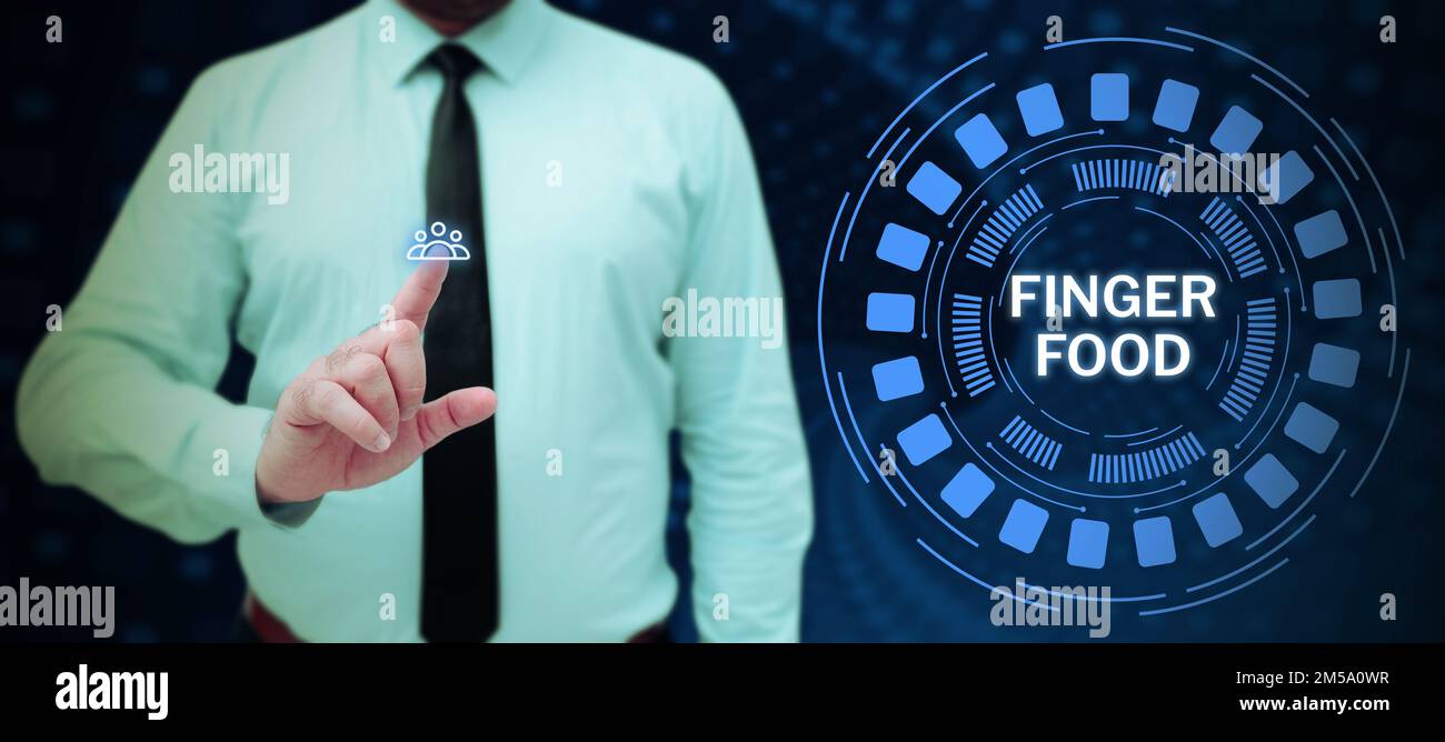 Text caption presenting Finger Food. Business showcase products and ...