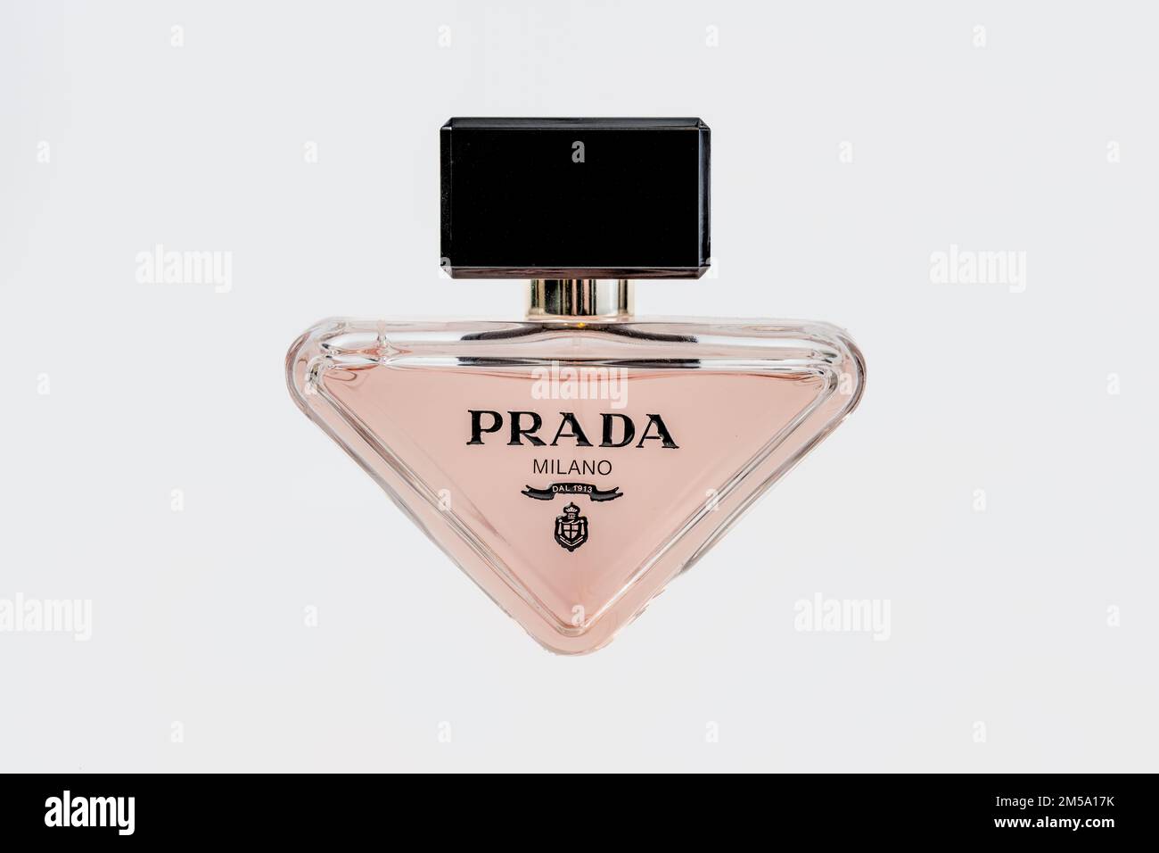 Cardiff Mid Glamorgan Wales UK December 27 2023 glass bottle of Prada ...