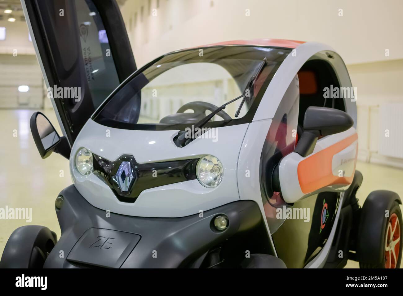 Small white electric two seater Renault Twizy at electric urban car ...