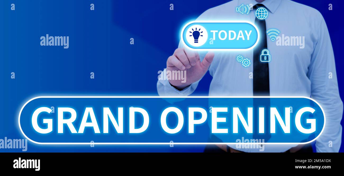 Sign displaying Grand Opening. Internet Concept Ribbon Cutting New ...