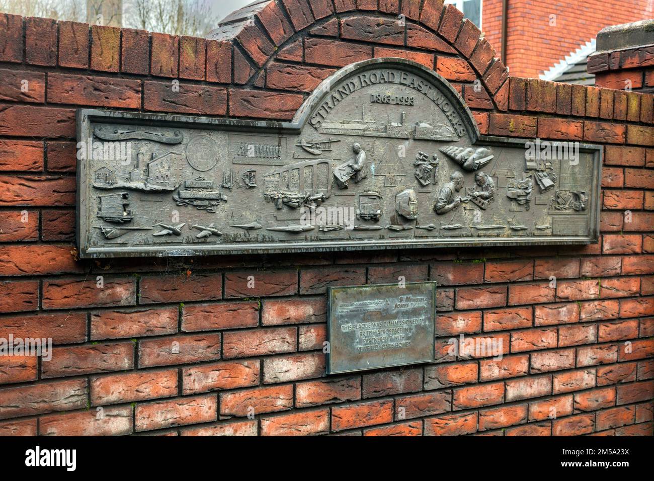Strand Road East Works 1863-1993 plaque. Strand Road, Preston Stock ...