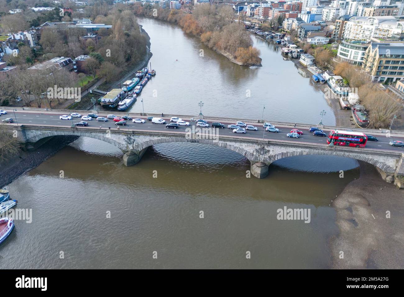 An aerial view of Kew Bridge (King Edward VII Bridge), crossing the ...