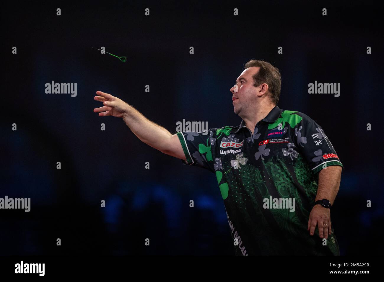 Brendan Dolan in action during day ten of the Cazoo World Darts ...