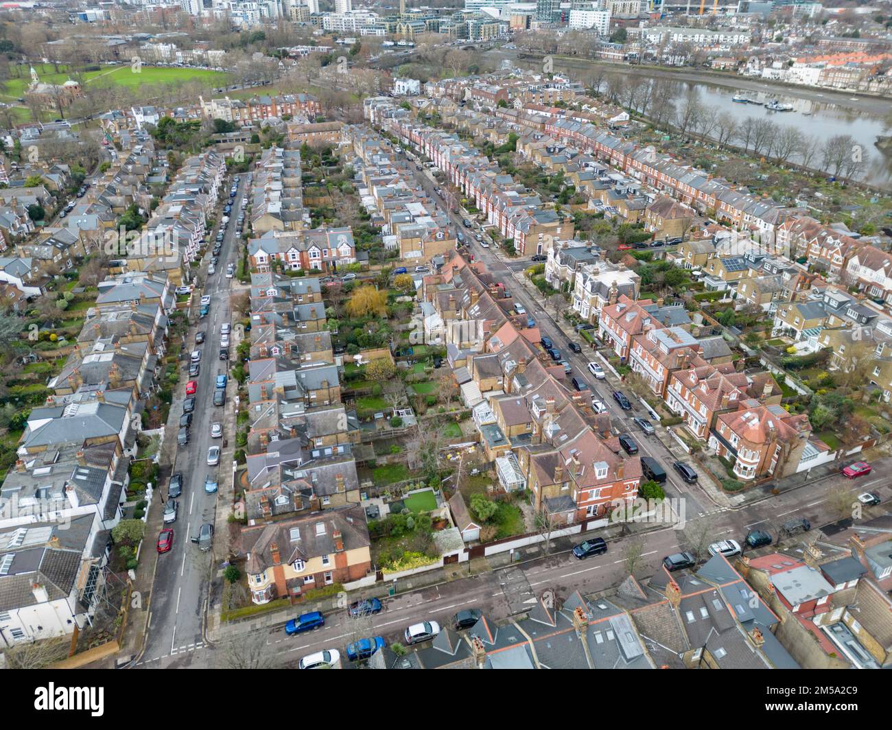 Aerial view of residential semi-detached housing in Hanwell, west ...
