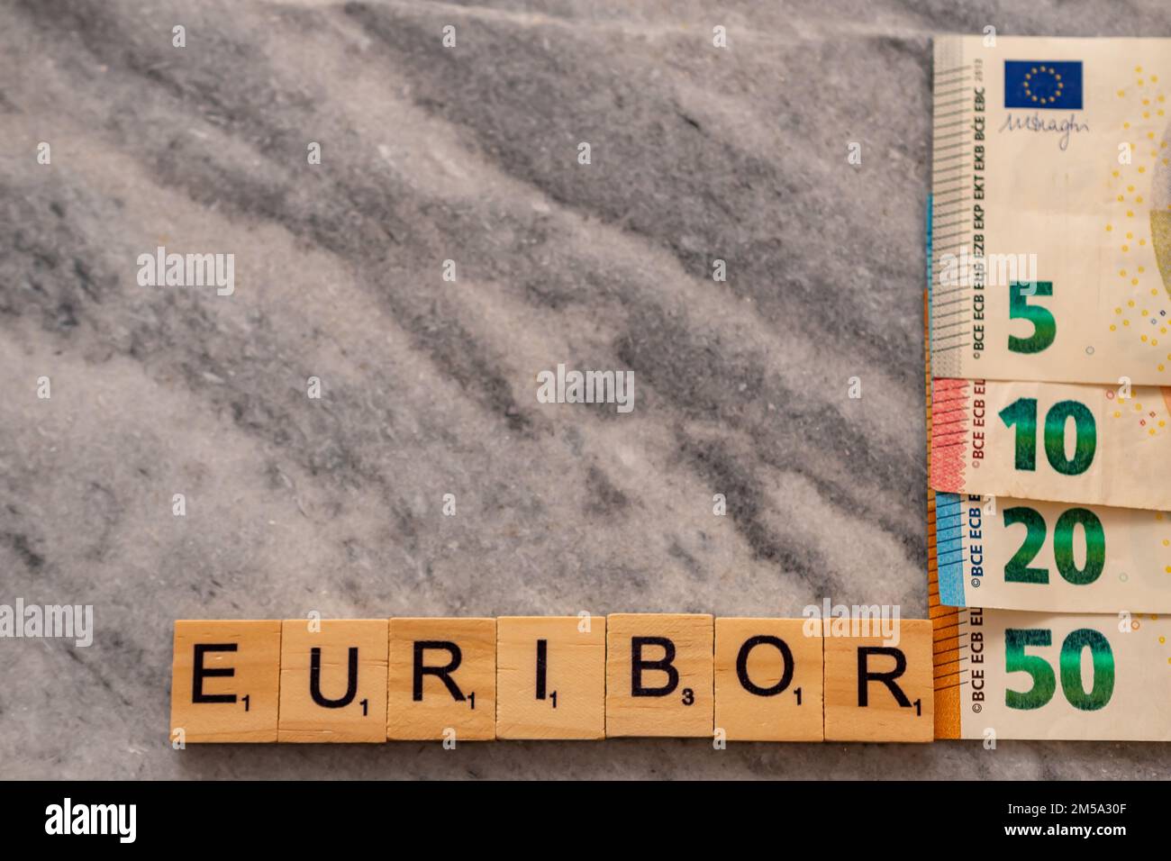 Word EURIBOR Is Written In Wooden Letters, Near Part Of 5, 10, 20 and ...