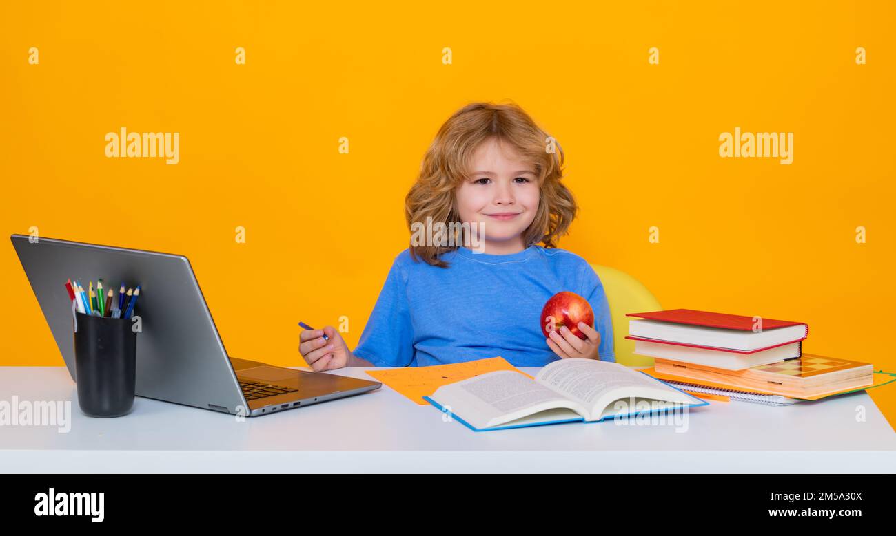 Nerd school kid isolated on studio background. Clever child from ...