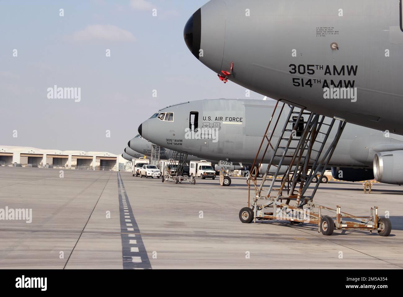 KC-10 Extender aircraft line the ramp at Al Dhafra Air Base, United ...