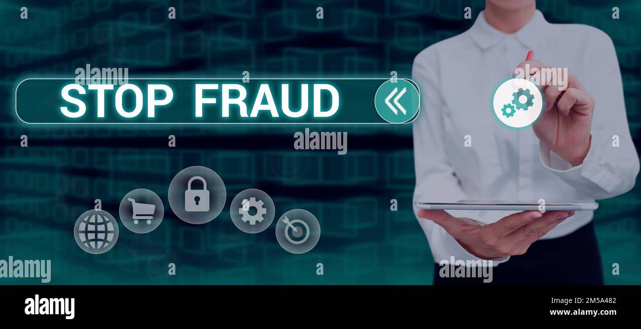 Conceptual caption Stop Fraud. Internet Concept campaign advices people ...