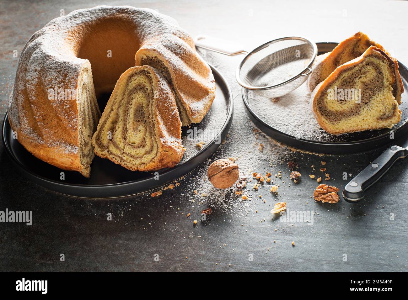 Potica, traditional Slovenian bread cake roll with walnuts. Sweet bread ...