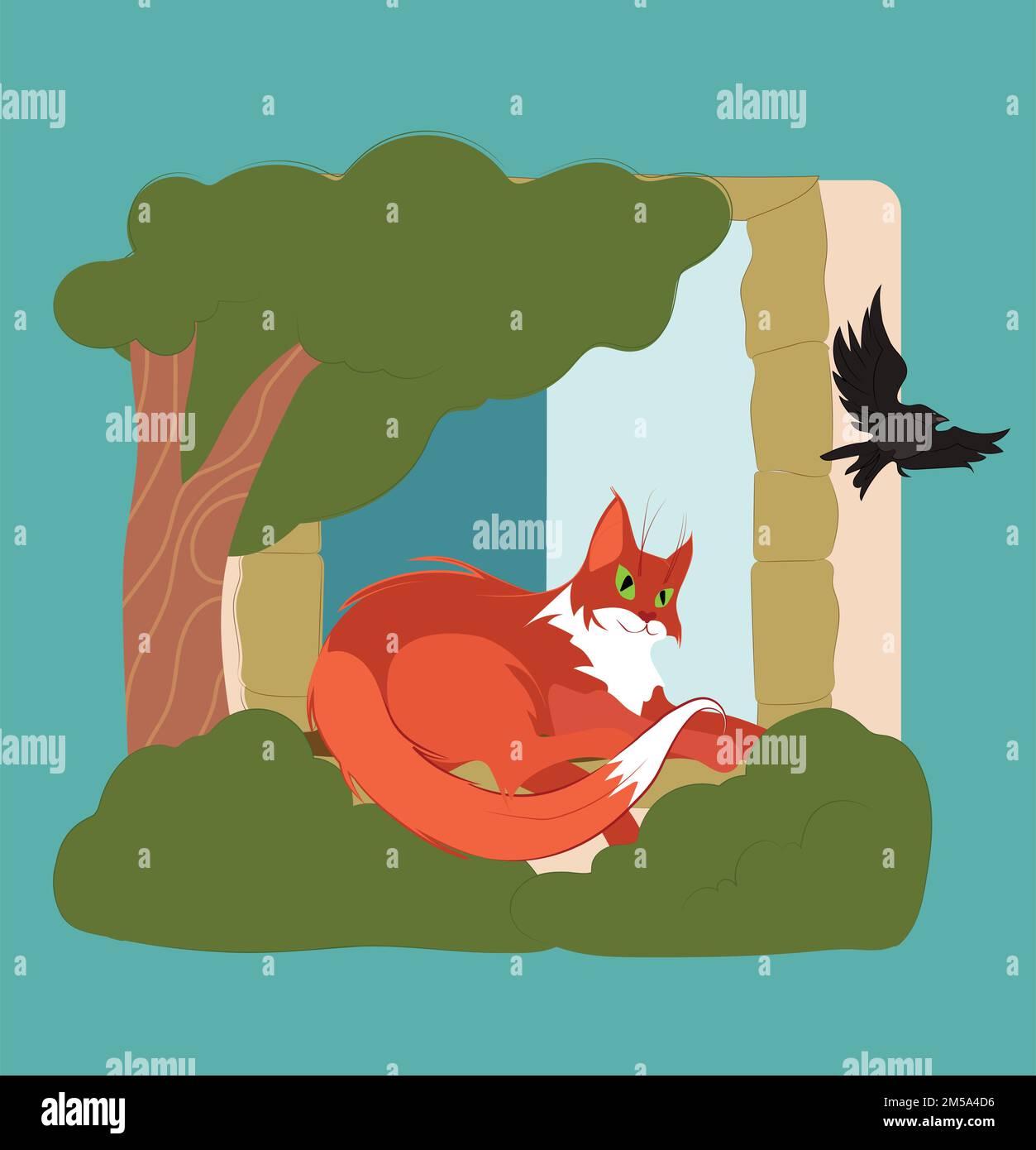 Illustration Vector Vector Image A Big Red Cat In Stripes Is Lying