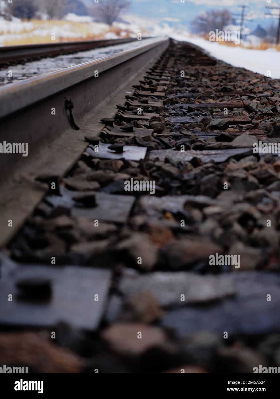 A selective focus of a train track Stock Photo - Alamy