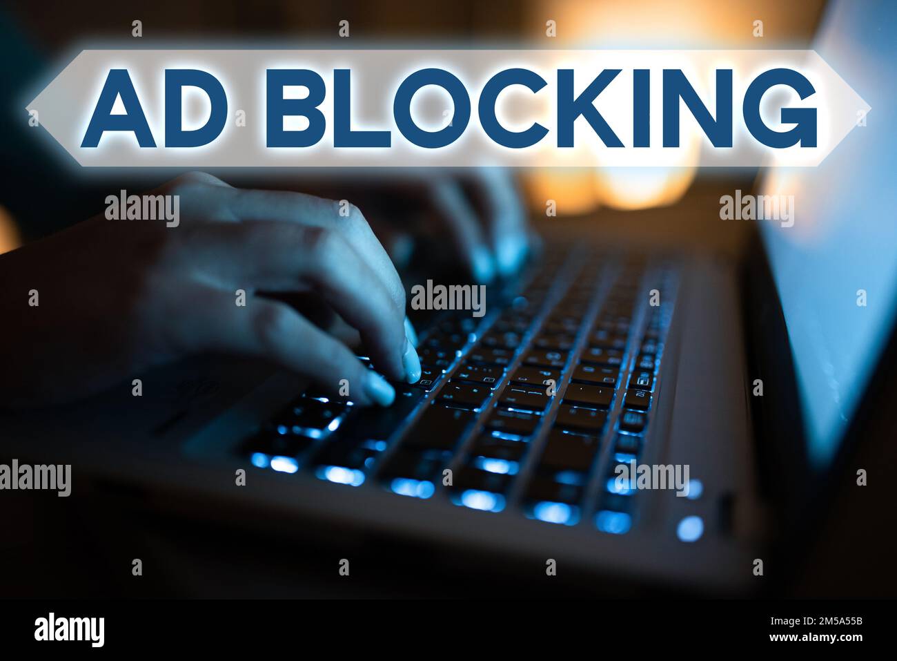 Writing displaying text Ad Blocking. Business overview program that ...