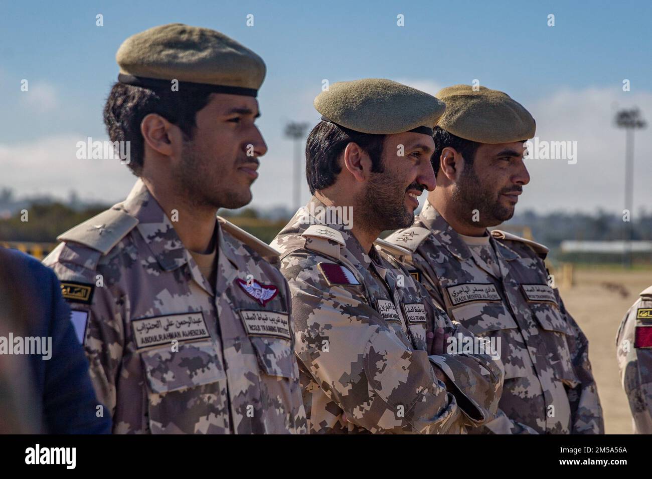 Officers with the Qatar Armed Forces (QAF) observe recruits on the ...