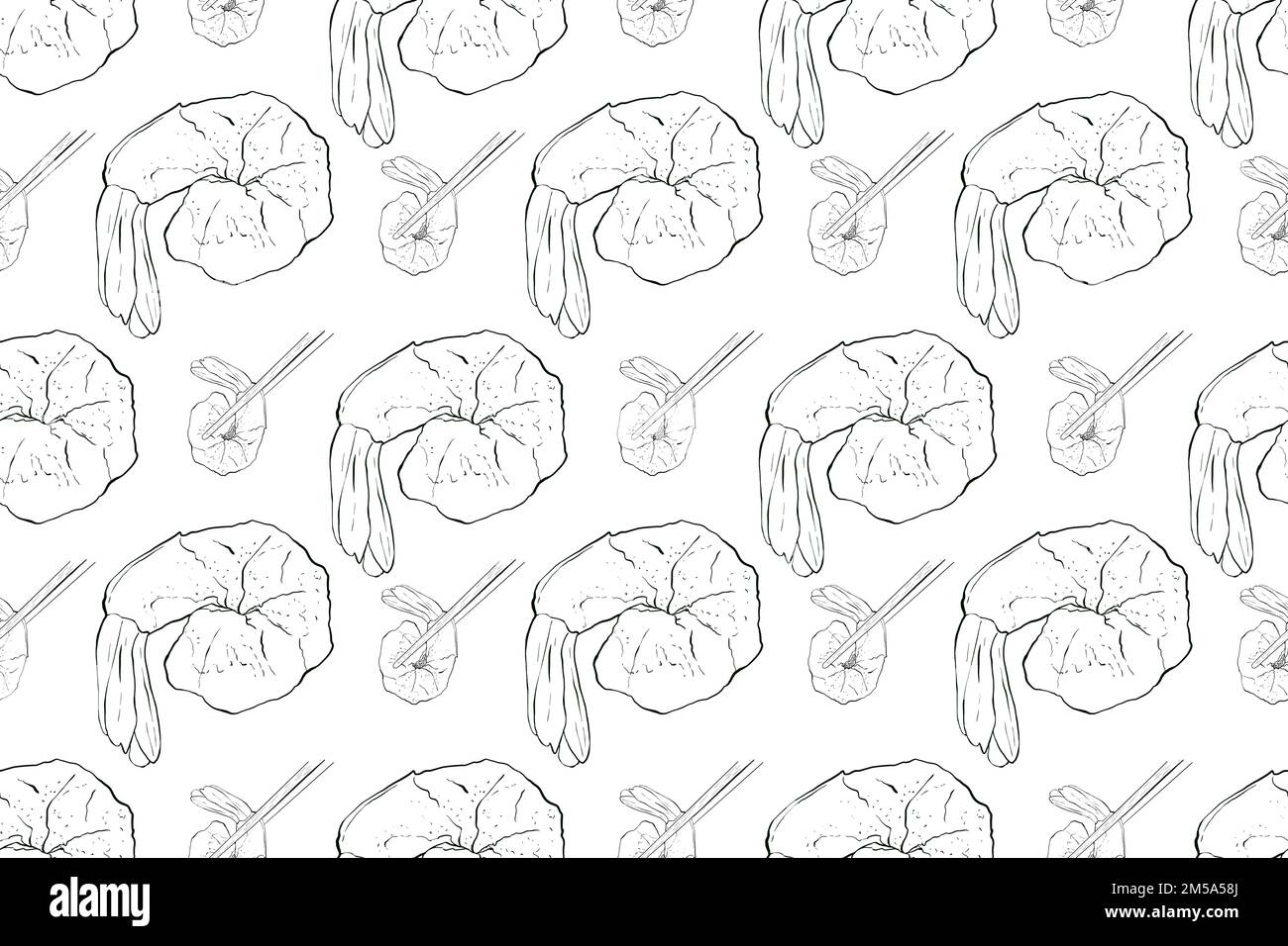 Seafood seamless pattern with shrimps, fish salmon and shrimp. Hand ...