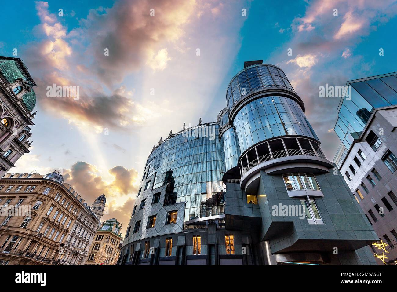 Modern buildings in Vienna. Beautiful buildings with large glass ...