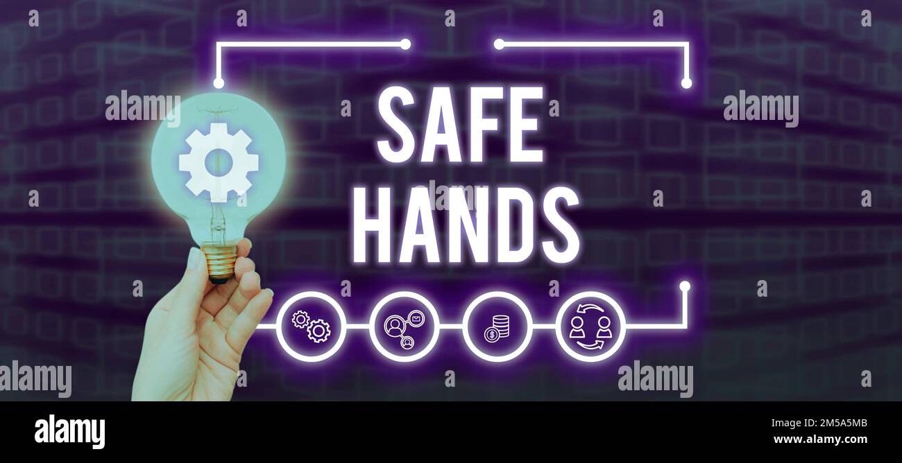Conceptual caption Safe Hands. Conceptual photo Ensuring the sterility ...