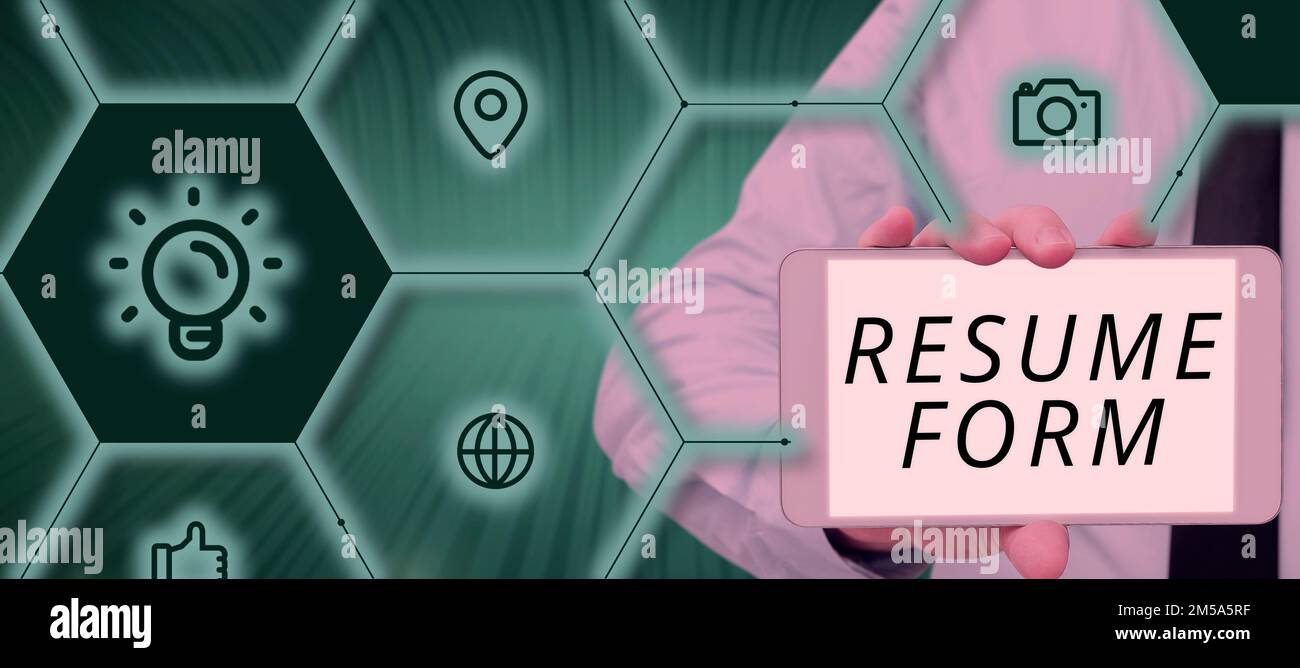 Sign displaying Resume Form. Business idea describe the layout elements ...