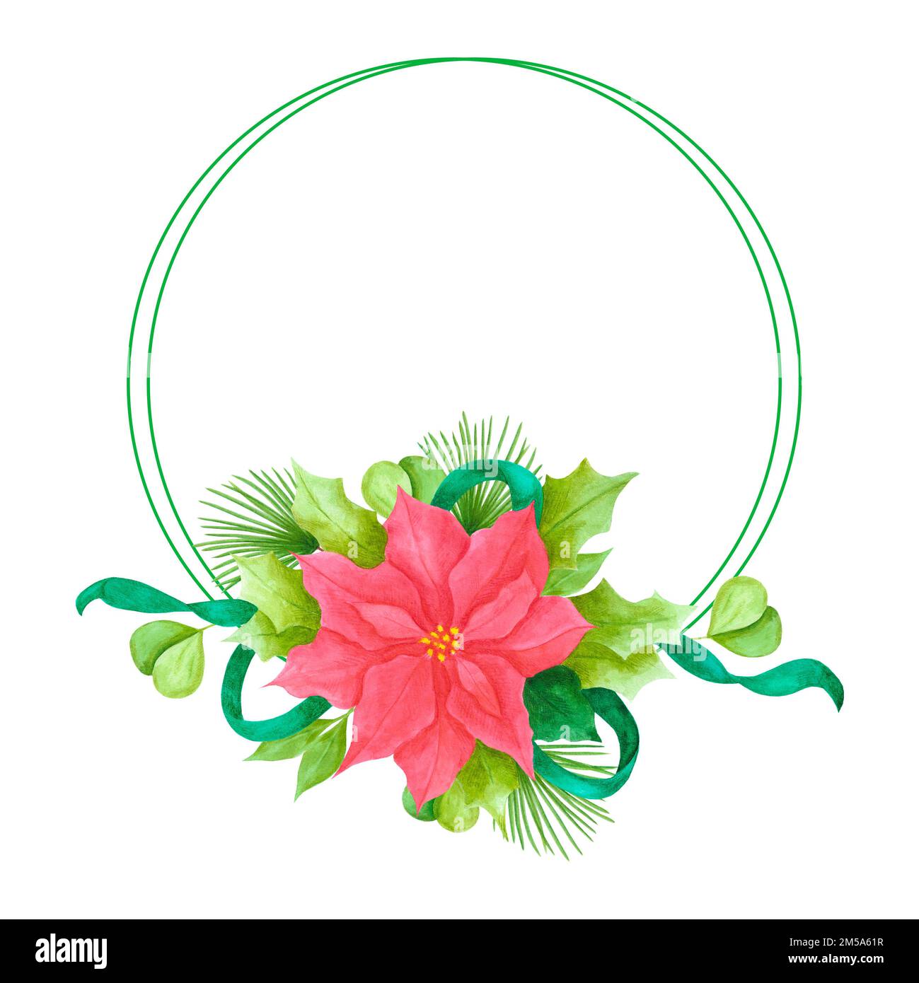 Hand drawn watercolor christmas poinsettia boarder. Christmass and New ...