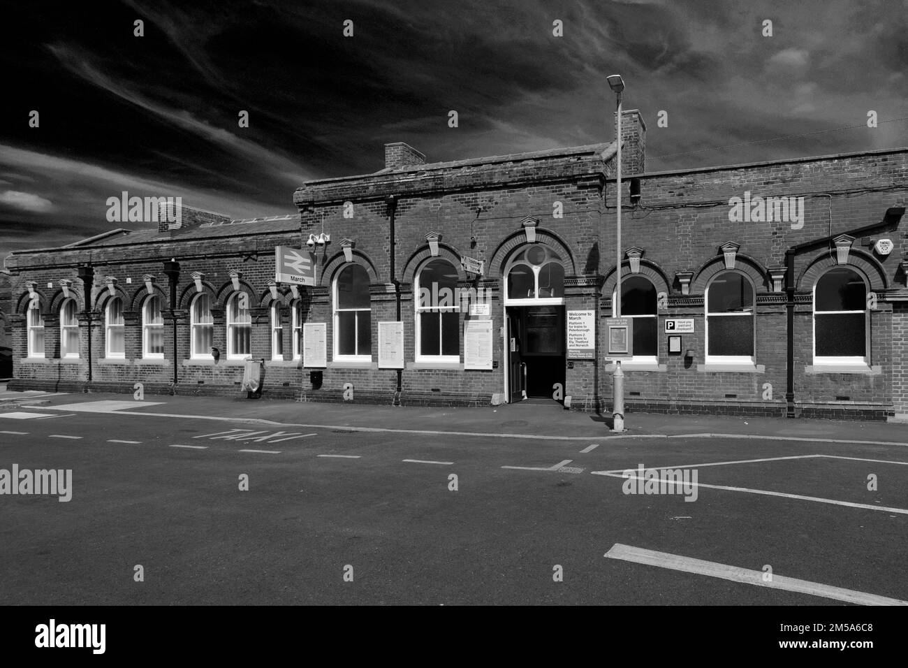 The frontage of March railway station, Fenland, Cambridgeshire, England ...