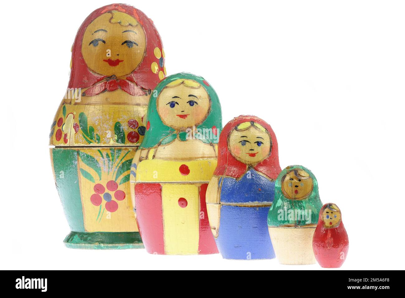 old Matryoshka dolls set isolated on white background Stock Photo - Alamy
