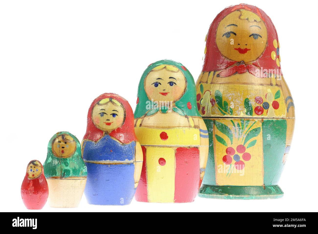 old Matryoshka dolls set isolated on white background Stock Photo - Alamy