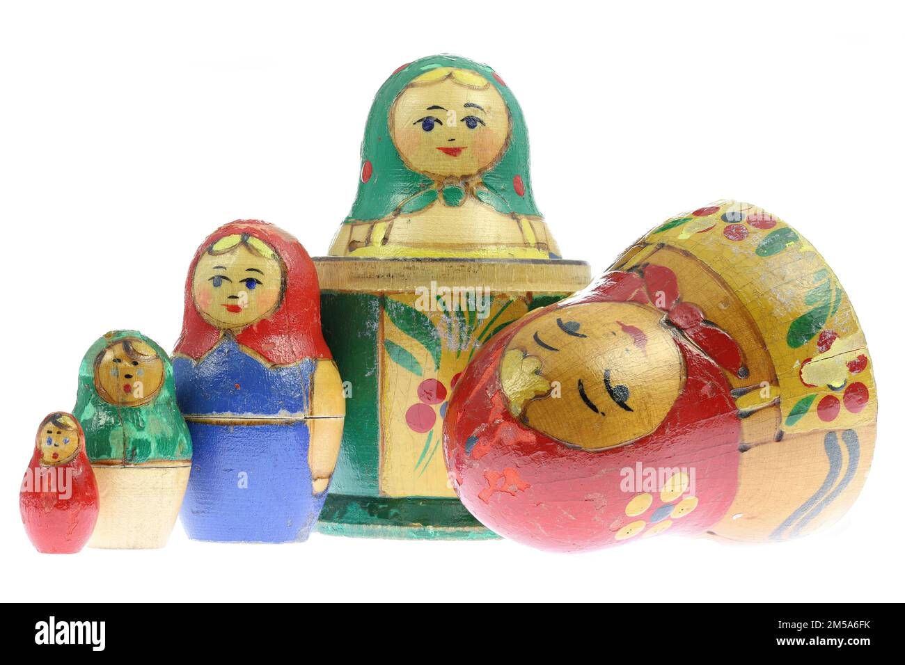old Matryoshka dolls set isolated on white background Stock Photo - Alamy