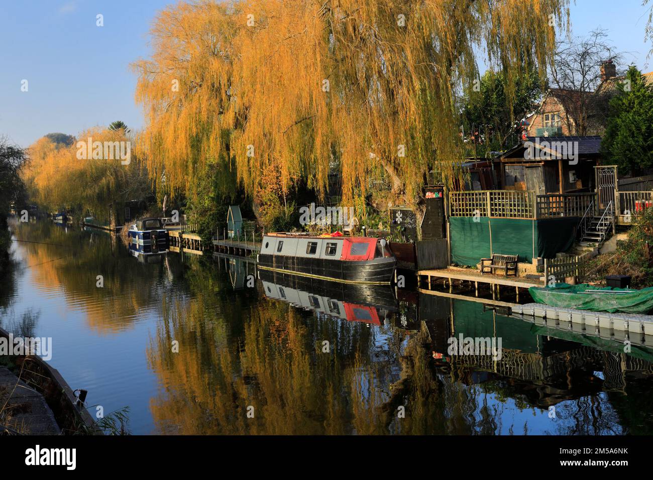 Narrowboats on the river Nene, March town, Cambridgeshire; England, UK ...
