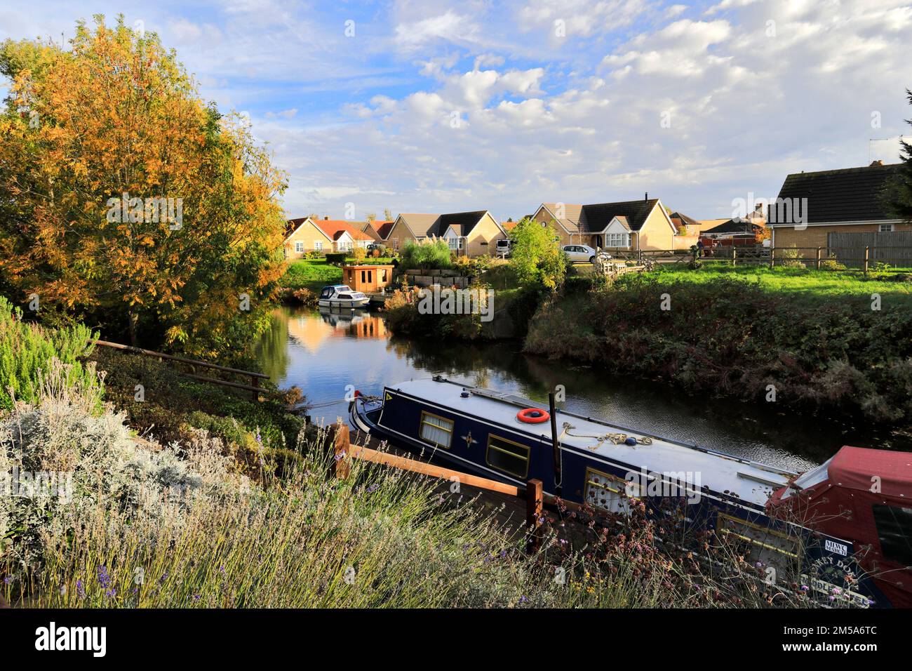 Narrowboats on the river Nene, March town, Cambridgeshire; England, UK ...